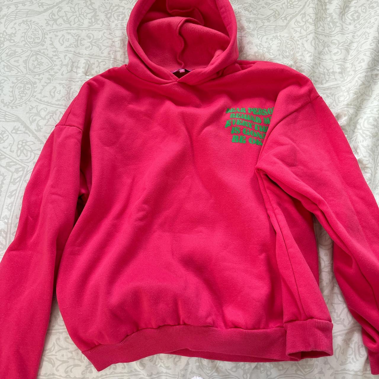 Edikted Hoodie in hot pink and green - super cute... - Depop