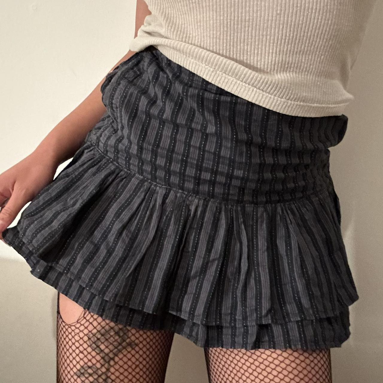 y2k vertically striped ruffle tier skirt calypso... - Depop