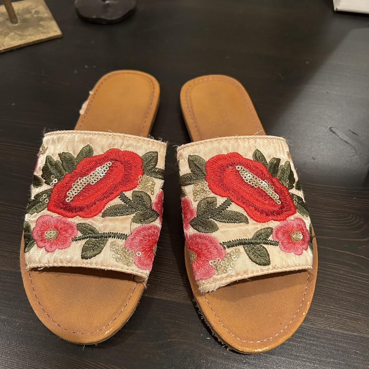 Embroidered sandal #embroidered #sandal #flowers... - Depop