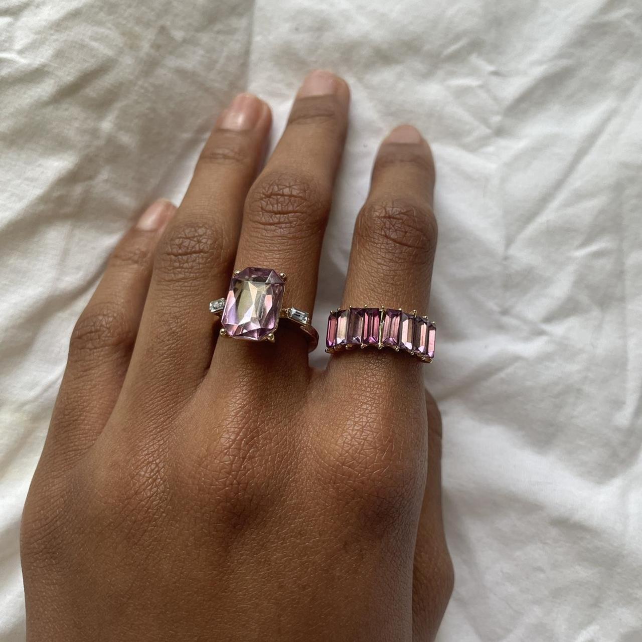 Women’s two-piece golden fake purple diamond ring.... - Depop