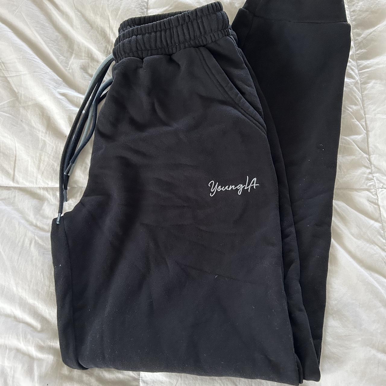 YOUNGLA black triple string joggers -size s -worn... - Depop