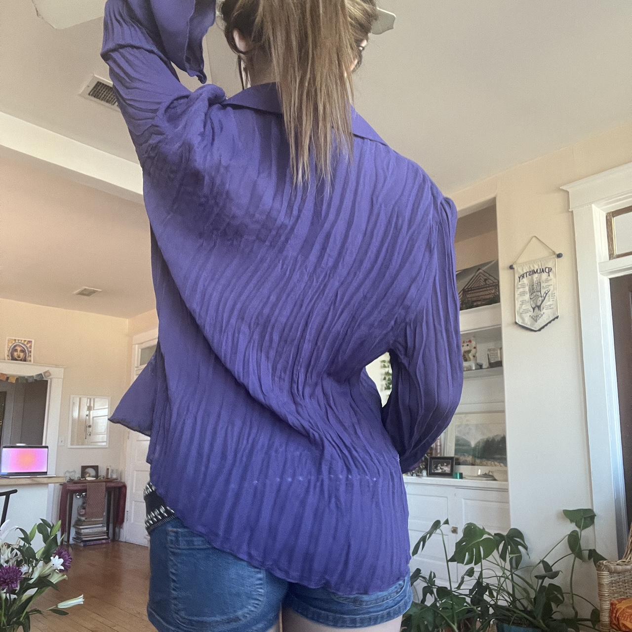 fairy whimsy goth Purple ruffled blouse with lace... - Depop