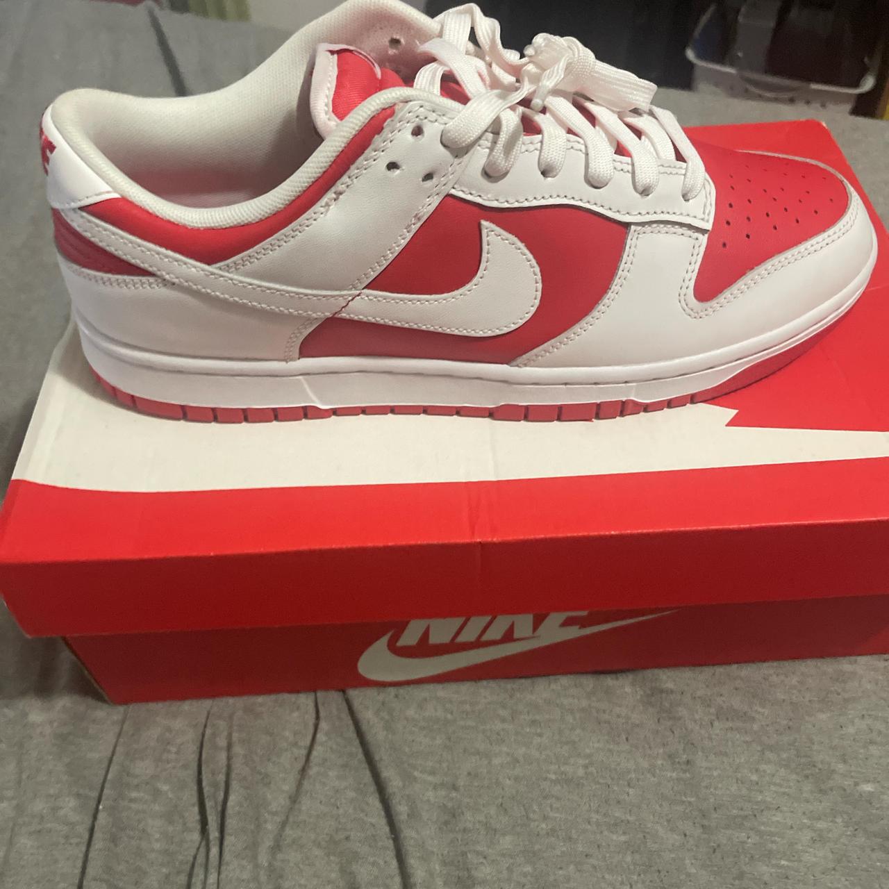 Nike Dunk Low retro white and red champion these... - Depop