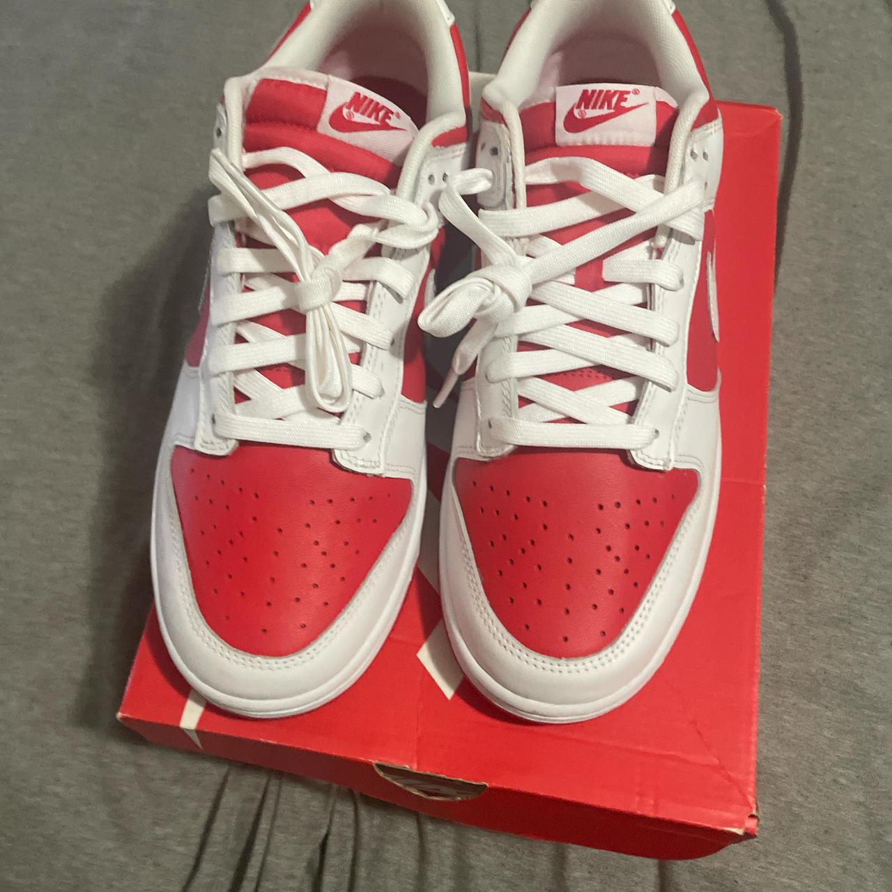Nike Dunk Low retro white and red champion these... - Depop