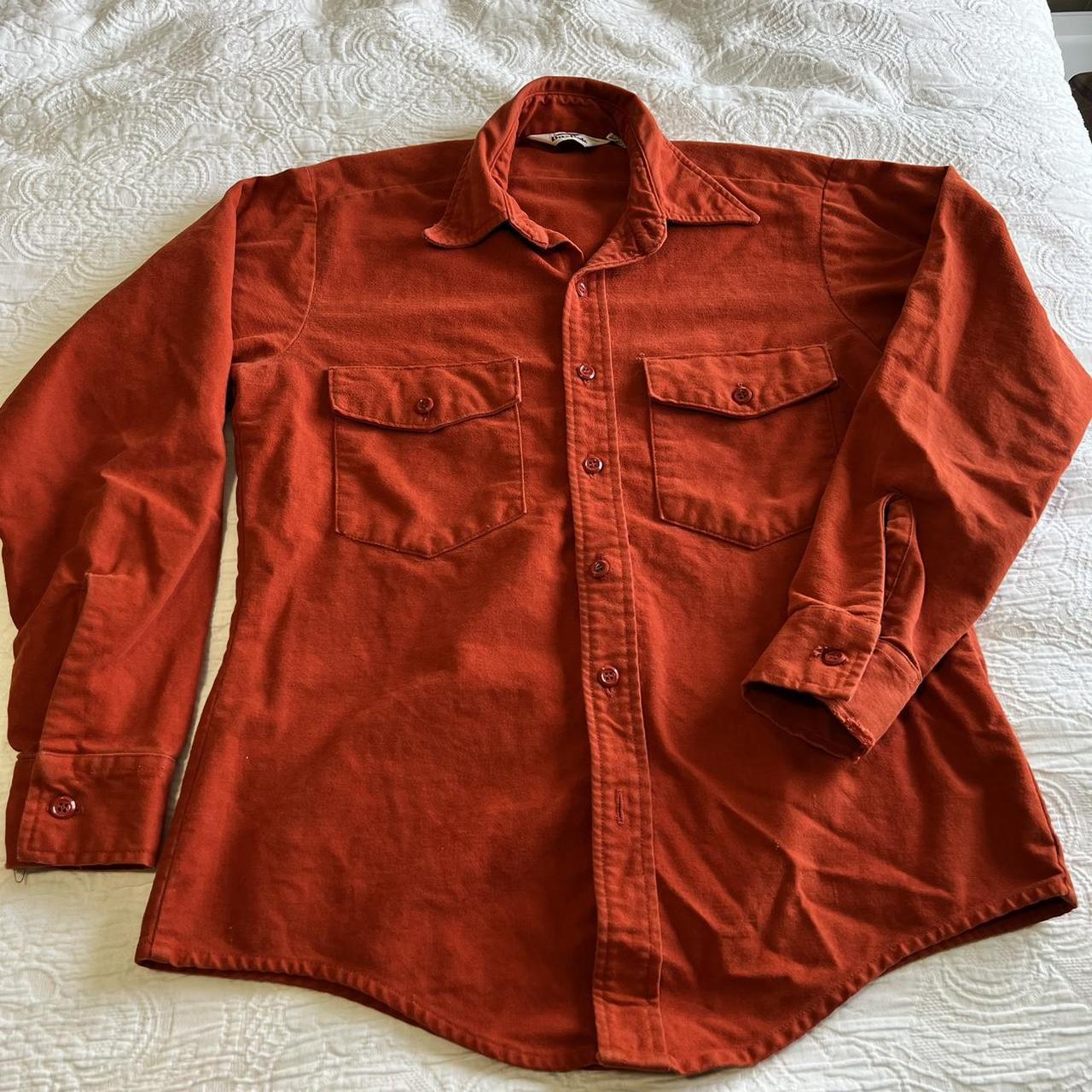 Vintage Duxbak orange button up Defiantly has wear... - Depop