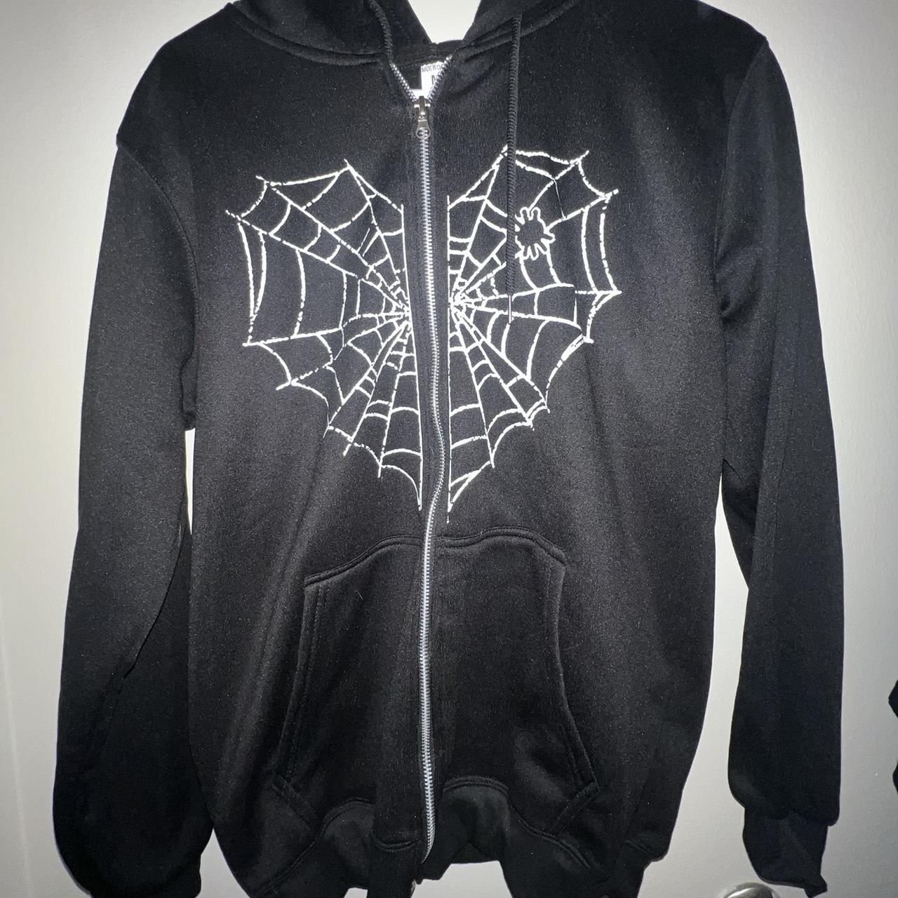 Punk spider in cobweb zip up hoodie in a heart shape. - Depop