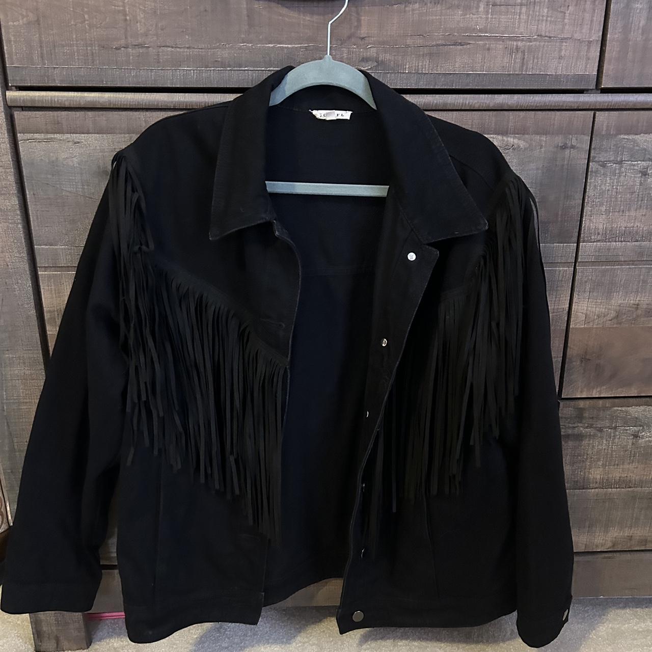 black fringe jacket. heavy and warm. only worn a few... - Depop