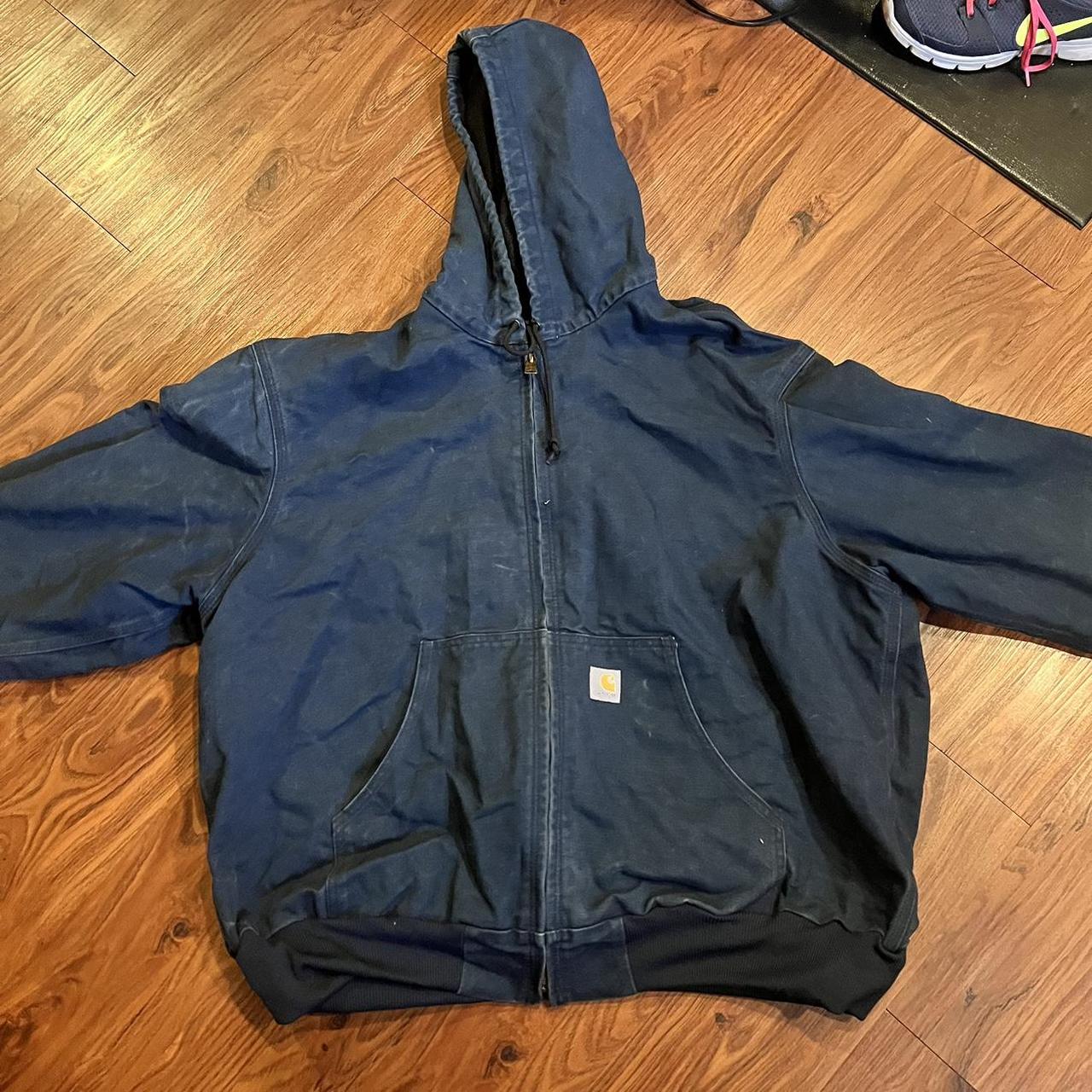 Navy blue carhartt hooded mesh lined jacket. Size 2XL - Depop