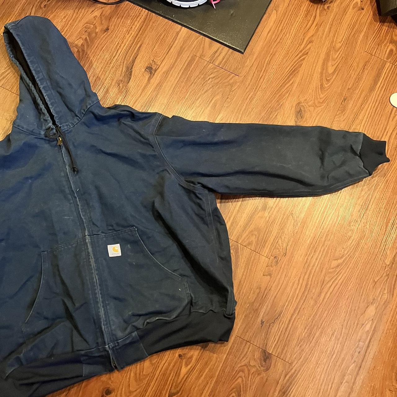 Navy blue carhartt hooded mesh lined jacket. Size 2XL - Depop