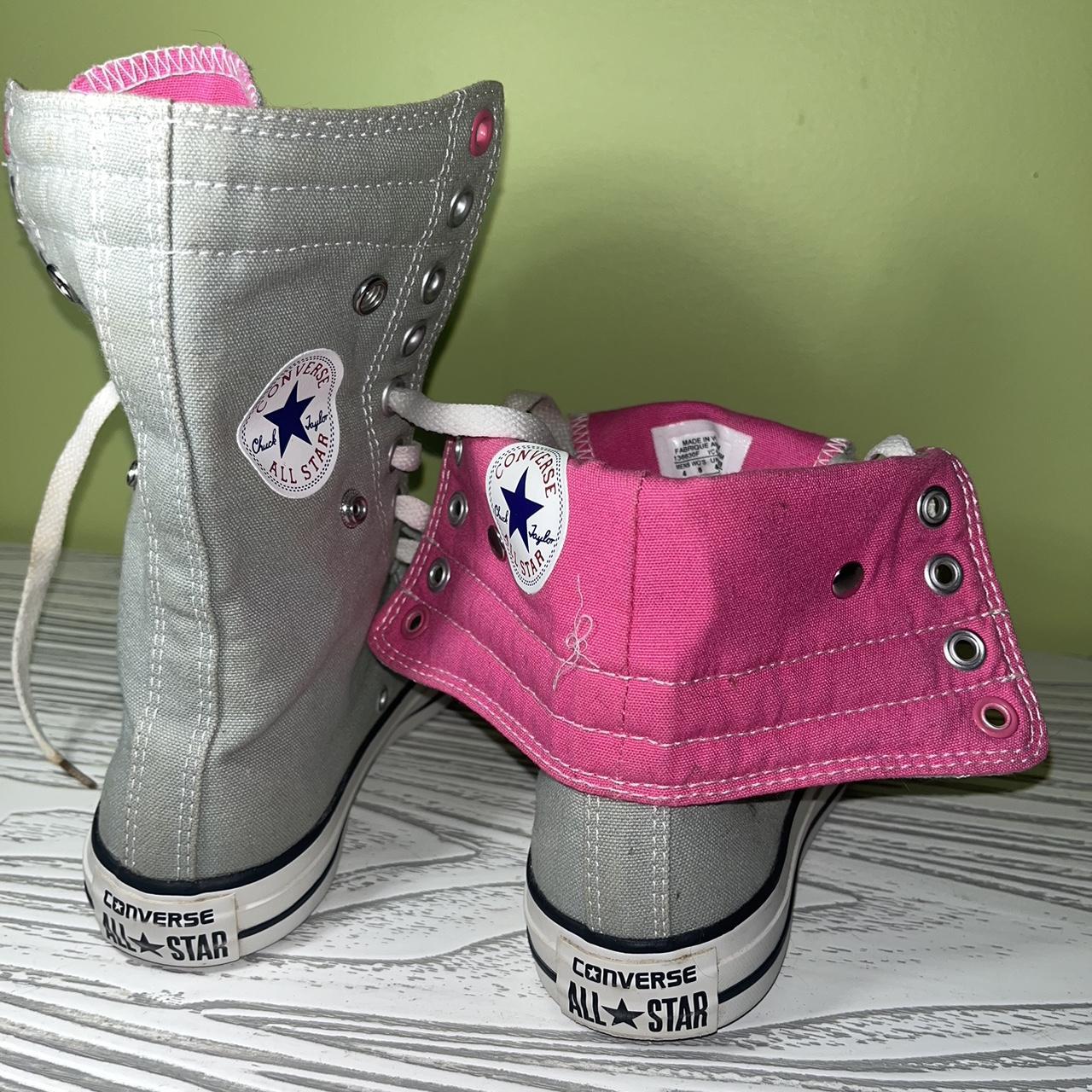 Grey/pink fold down converse xhi top Practically... - Depop