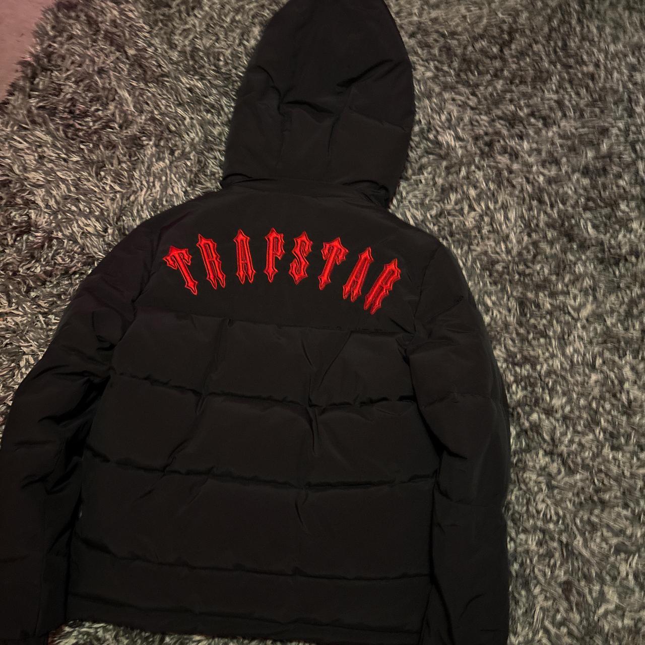 Trapstar irongate puffer jacket black and red - Depop
