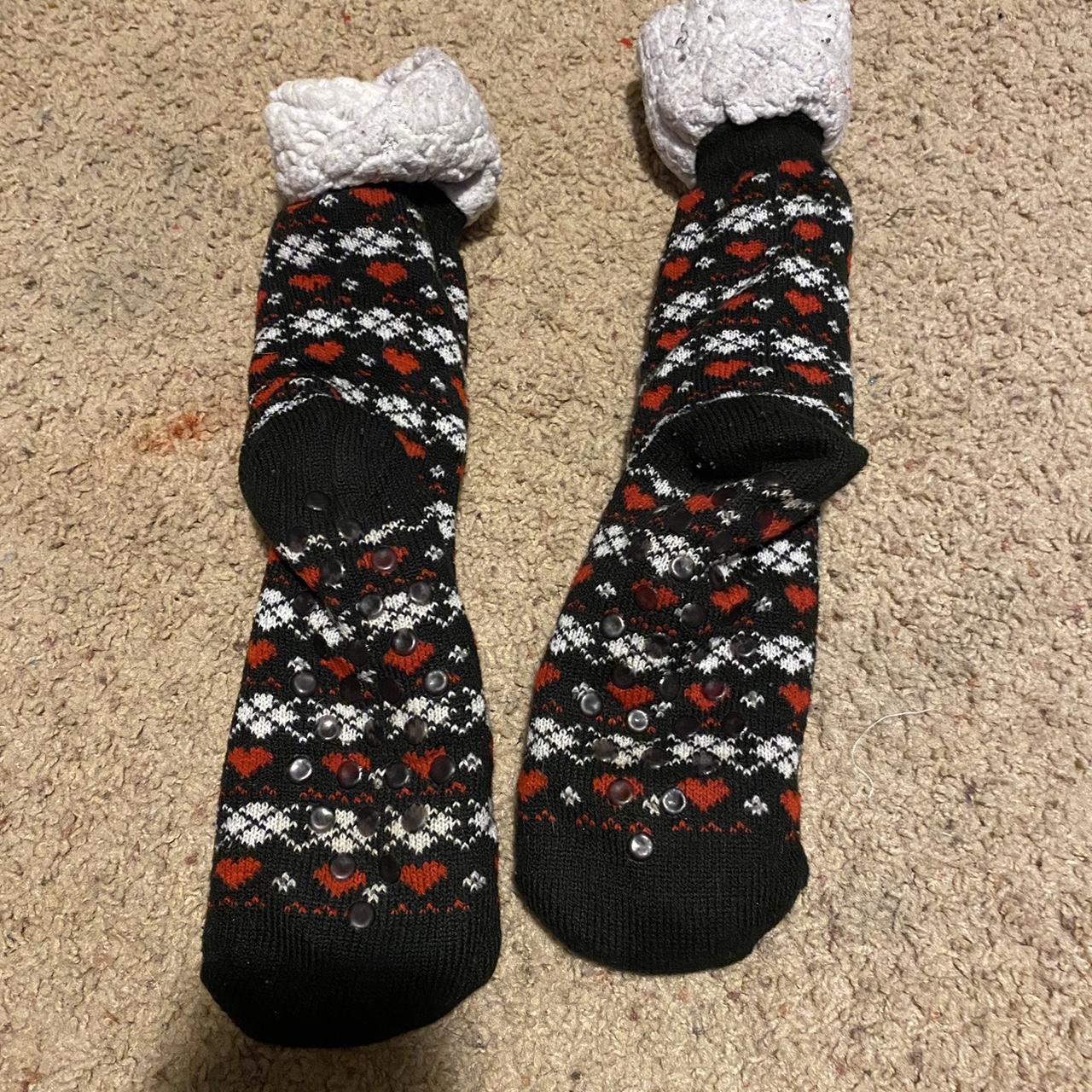 Black patterned fluffy socks - Depop