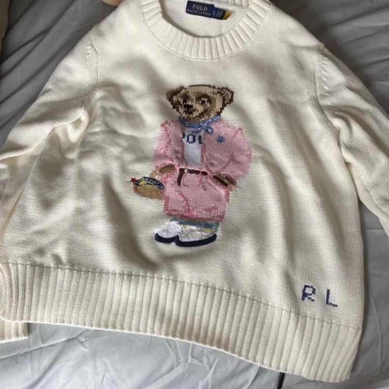 Ralph Lauren Women’s Polo Bear Pink and White... - Depop