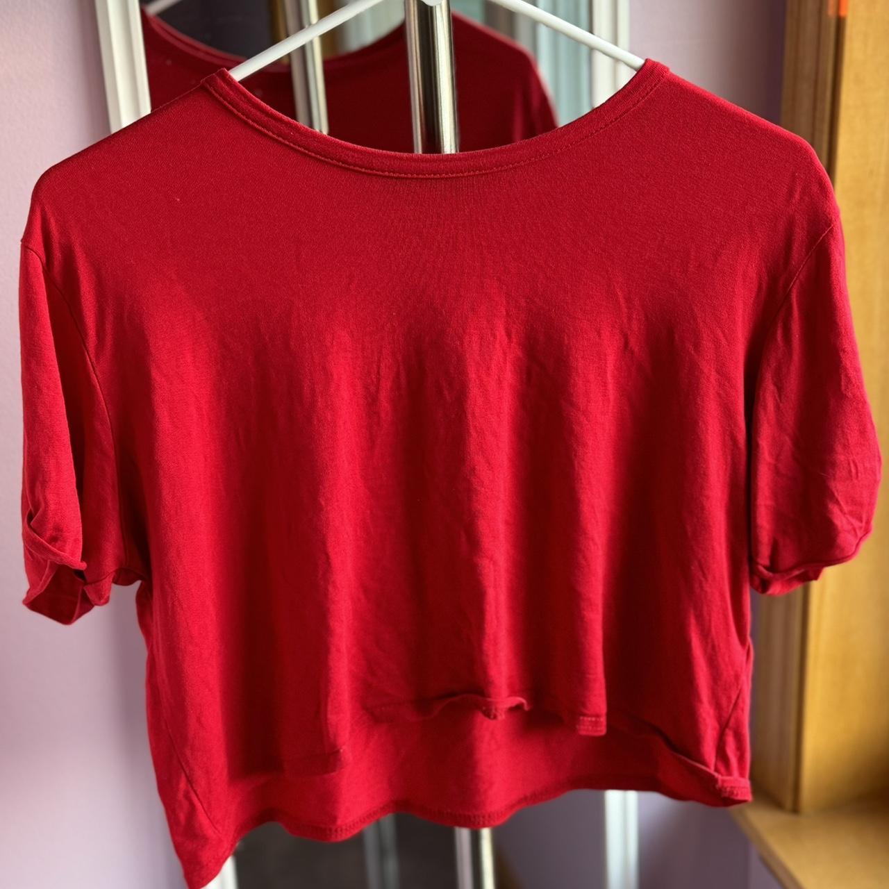 Red cropped t-shirt from PrettyLittleThing. Size... - Depop