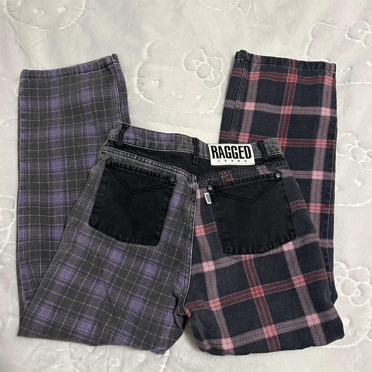the ragged priest dad jeans half n half plaid... - Depop