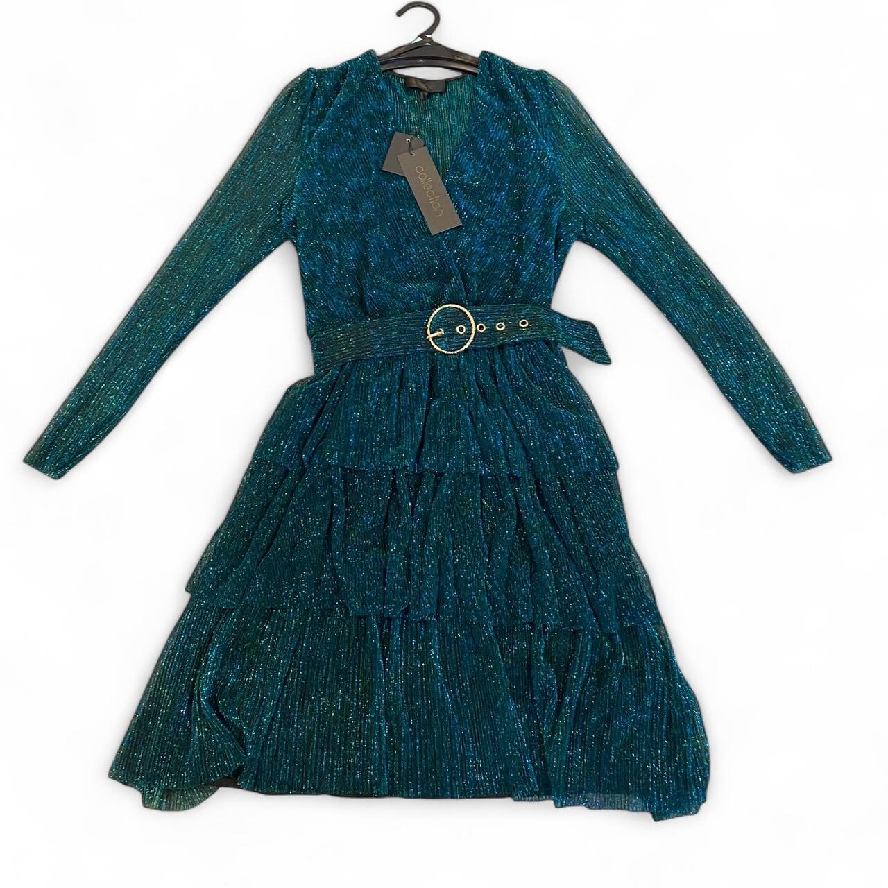 MYER COLLECTION Green and blue dress with long... | Depop