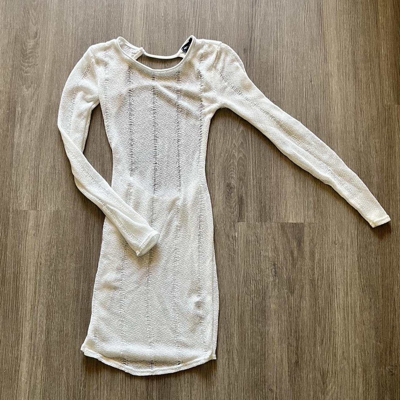 prettylittlething white knit long sleeve mini... - Depop