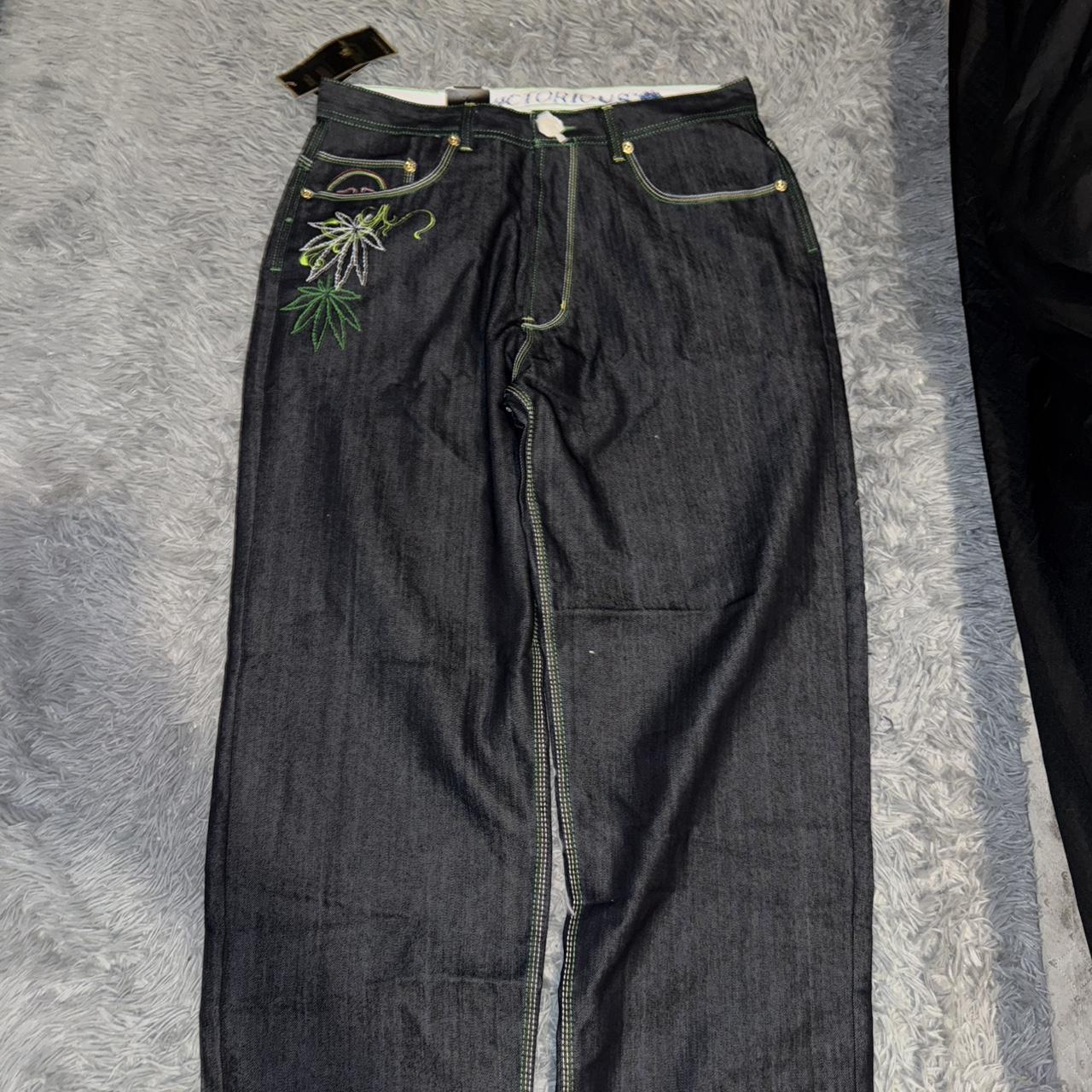 DNP GRAIL PERSONAL VICTORIOUS WEED LEAF JEANS SEND... | Depop