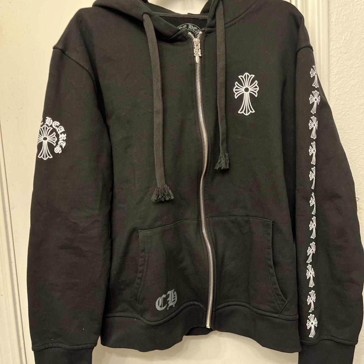 Black and white chrome hearts zip up hoodie Fits... - Depop