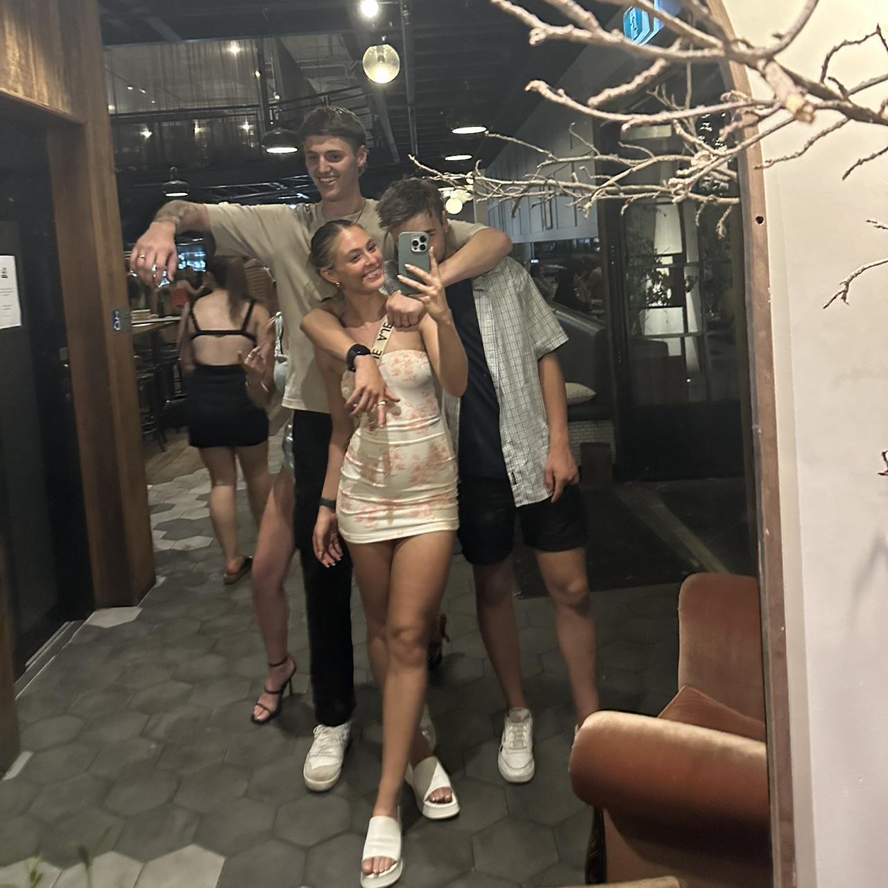 outcast mini strapless floral white dress. very... - Depop