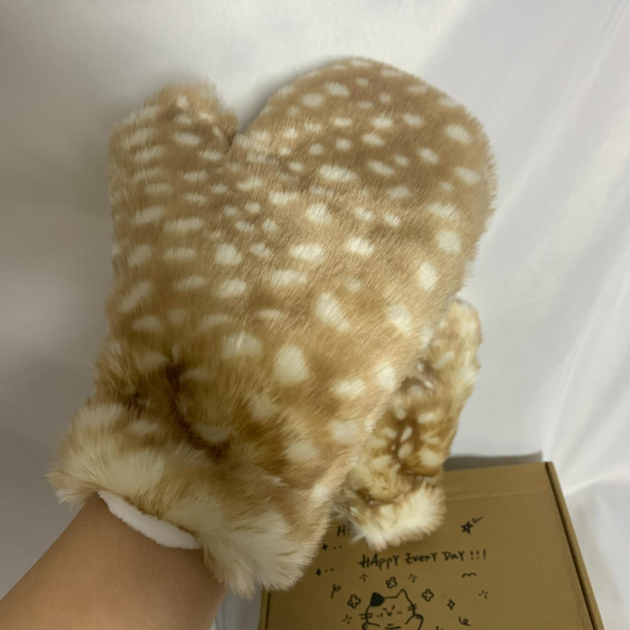 Y2k style women’s fawn print gloves, winter hands... | Depop