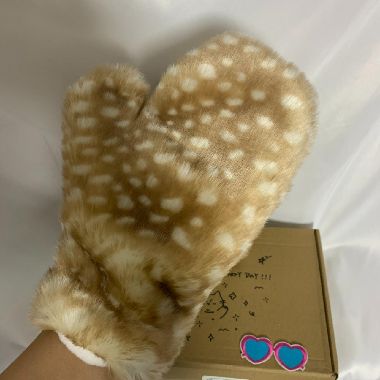 Y2k style women’s fawn print gloves, winter hands... | Depop