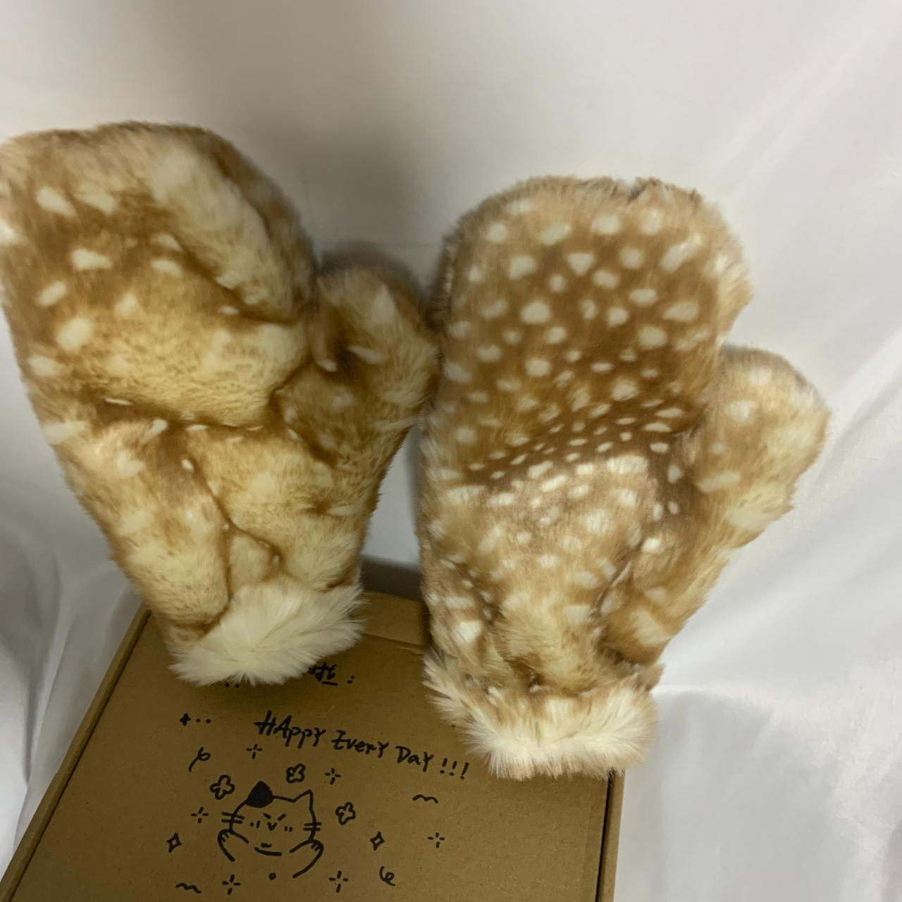 Y2k style women’s fawn print gloves, winter hands... | Depop