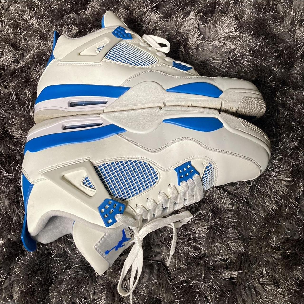 Air Jordan 4 Retro White & Military Blue Worn once... - Depop