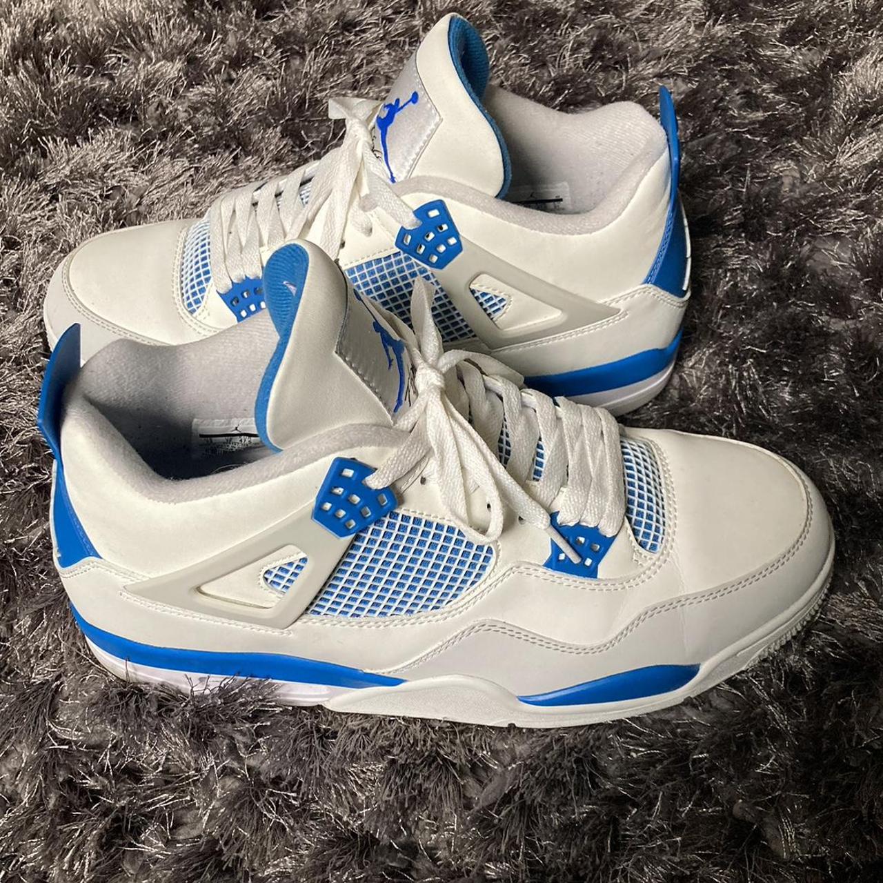 Air Jordan 4 Retro White & Military Blue Worn once... - Depop