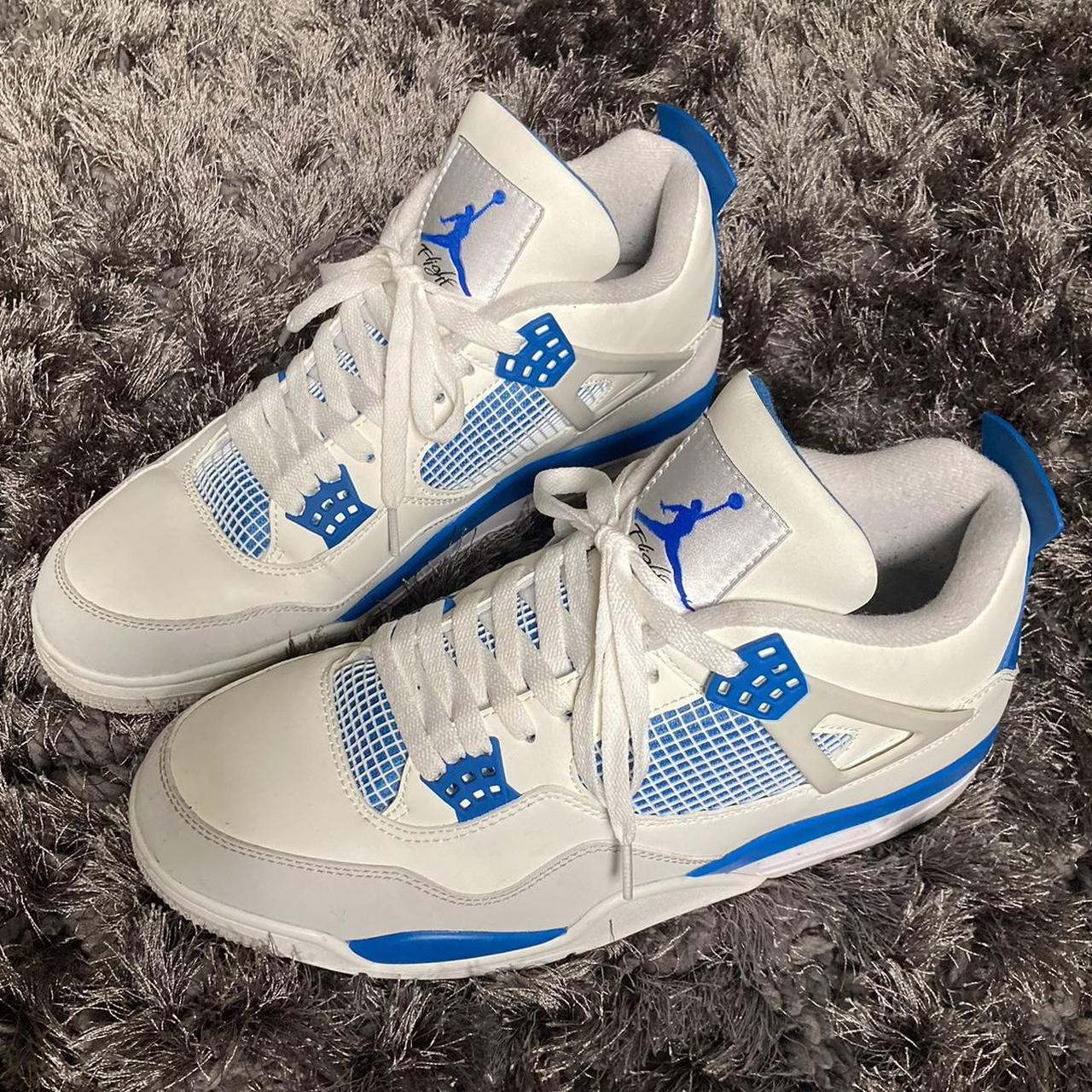 Air Jordan 4 Retro White & Military Blue Worn once... - Depop