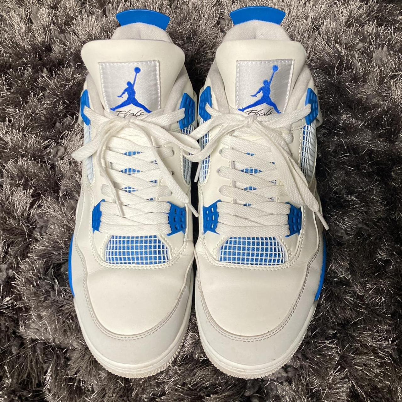 Air Jordan 4 Retro White & Military Blue Worn once... - Depop