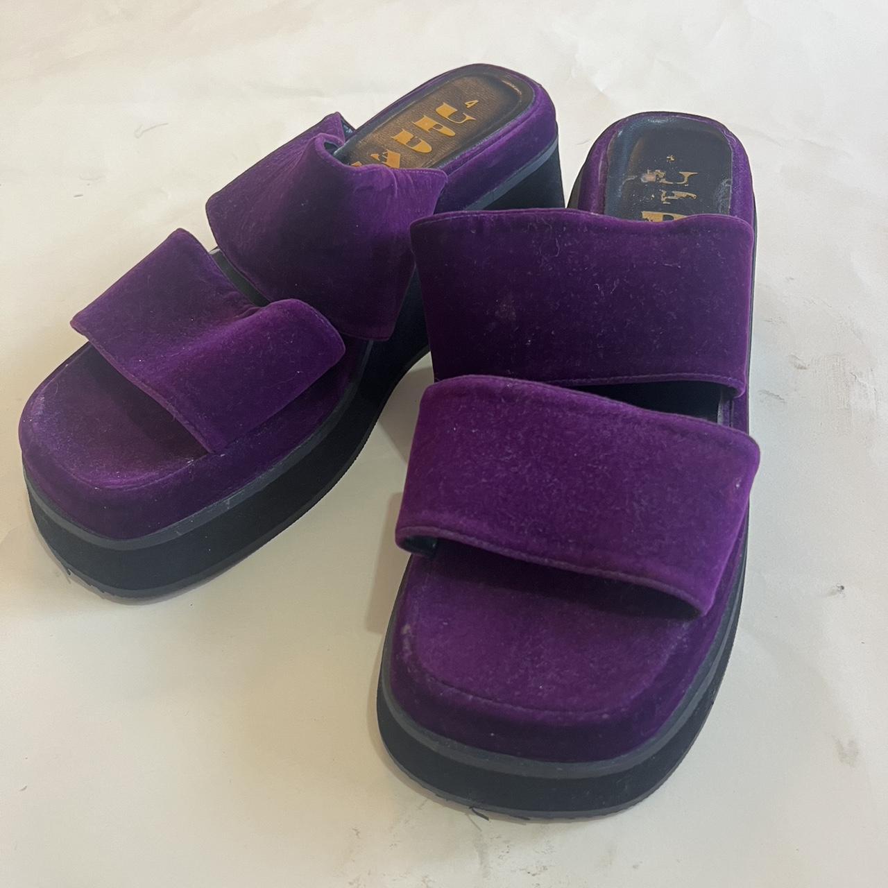 Vintage 1990’s Purple Velvet Platform Sandals. Super... - Depop