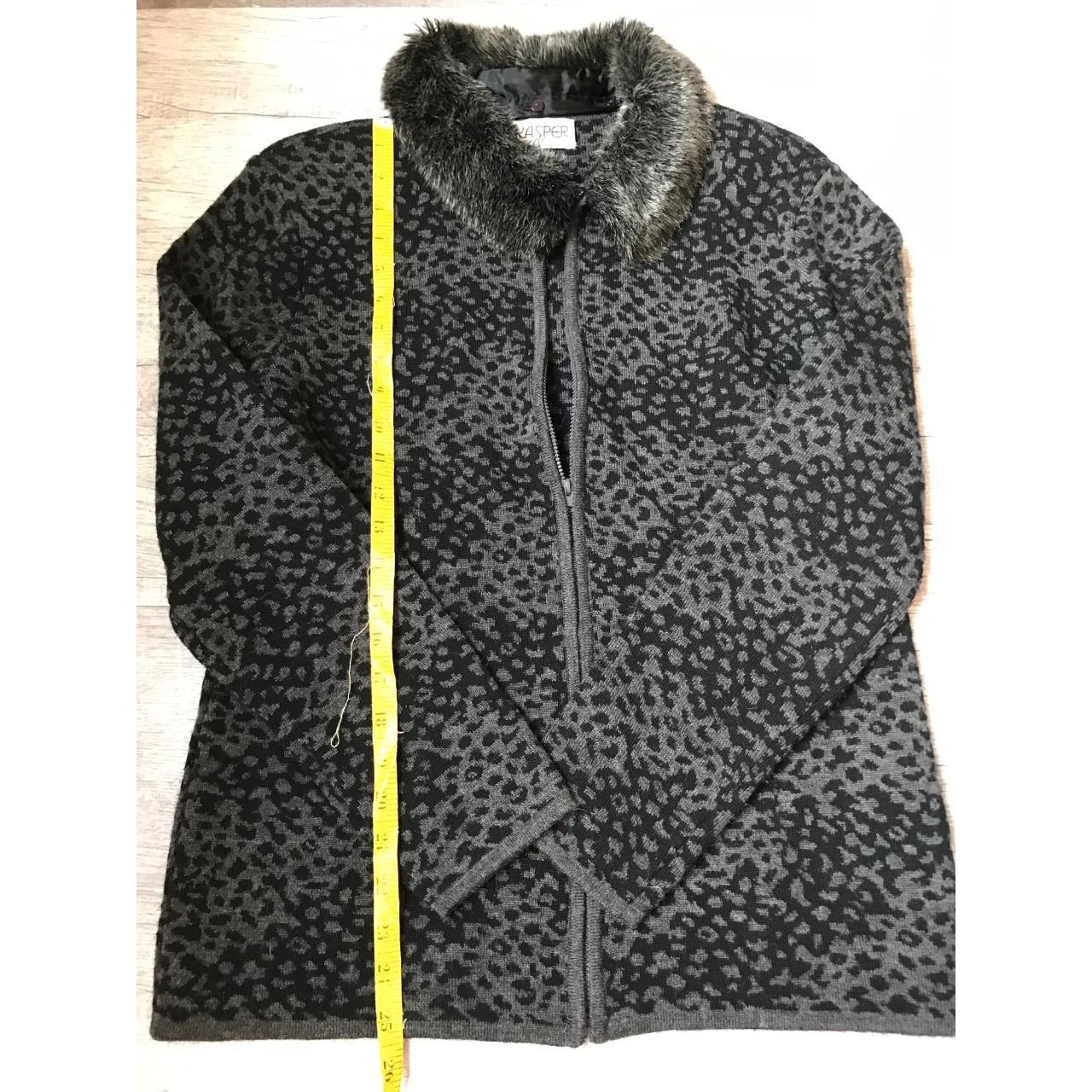 Size 6 leopard print sweater jacket. Black and grey... - Depop