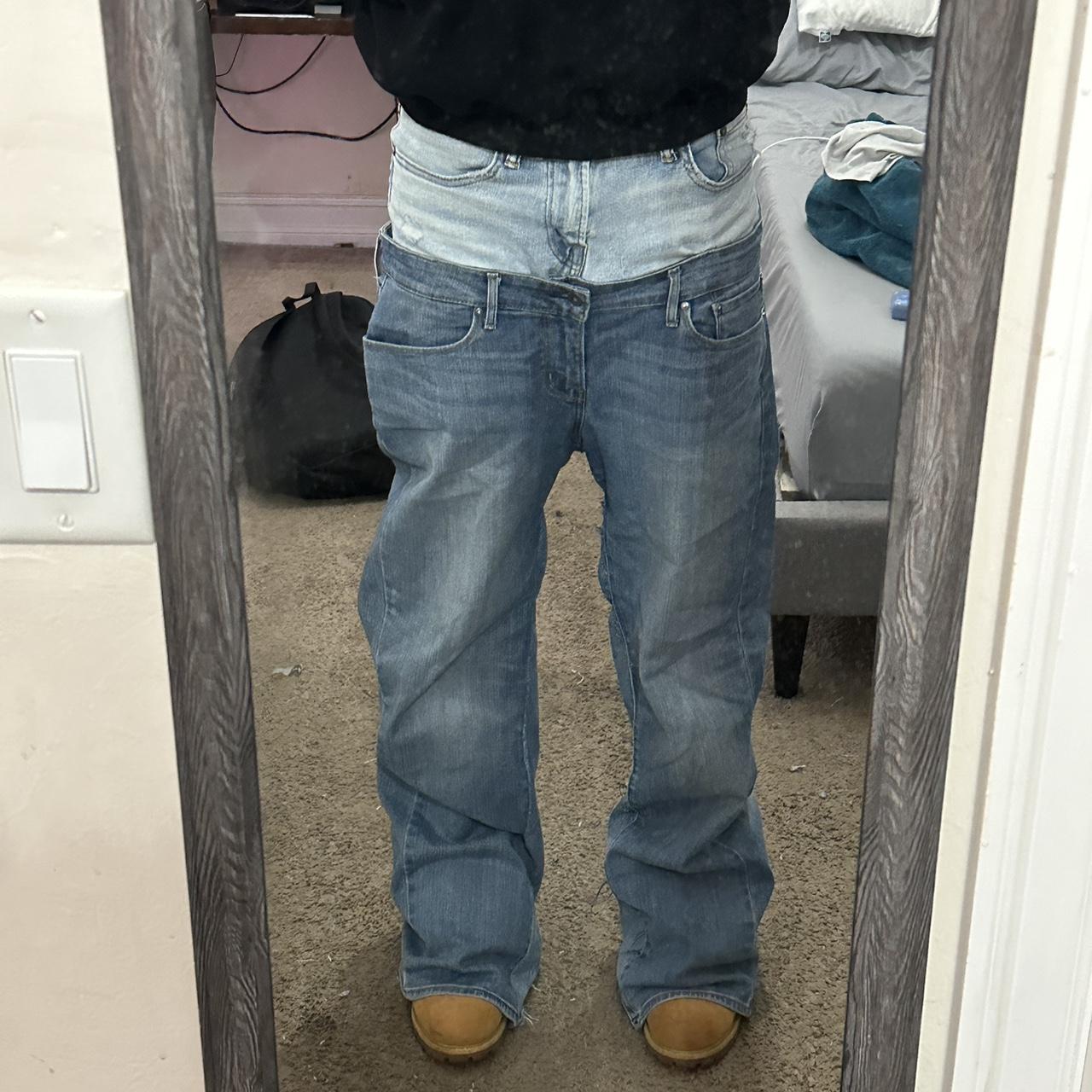 CRAZY PAIR OF DOUBLE WAISTED FLARED JEANS 1 of 1... - Depop