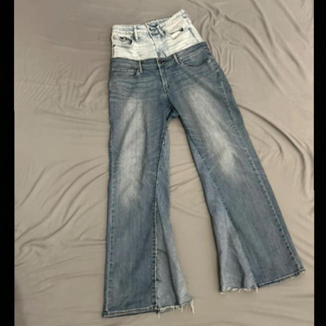 CRAZY PAIR OF DOUBLE WAISTED FLARED JEANS 1 of 1... - Depop