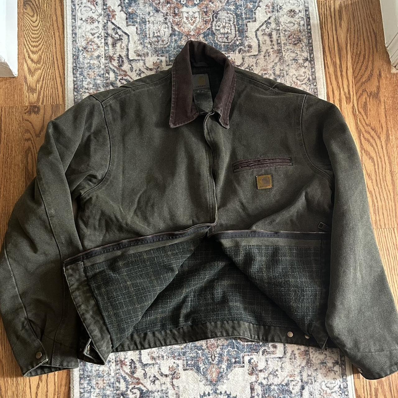 Carhartt moss green jacket grail with a unique,... - Depop