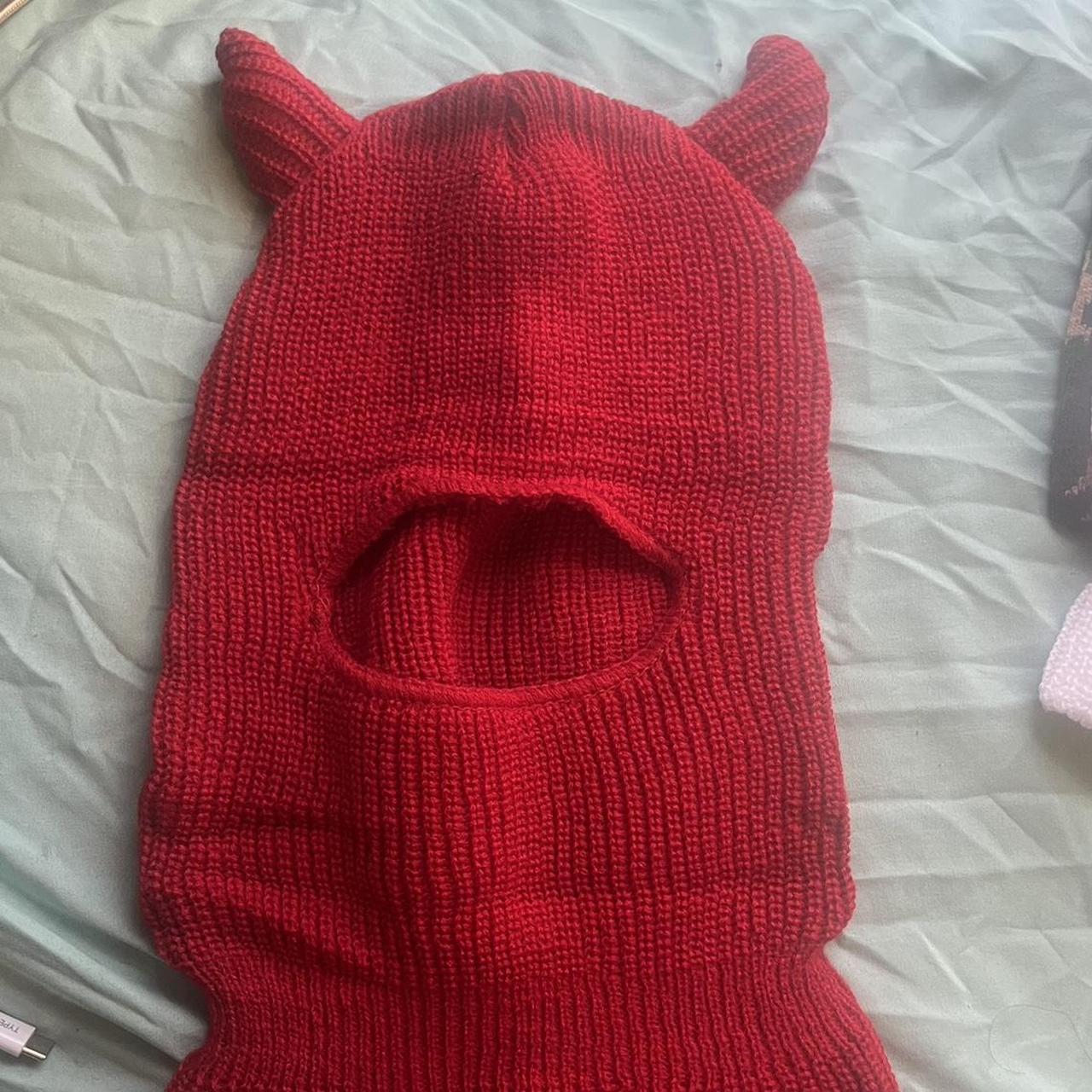Red ski mask with devil horns - Depop