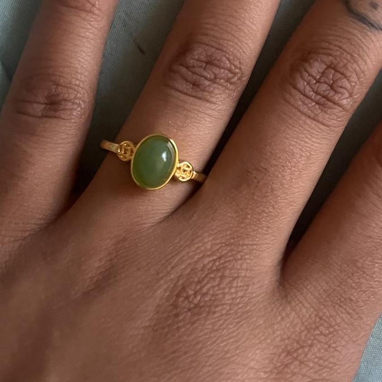 Green gem gold ring circular gem #earthy #sage #nature - Depop