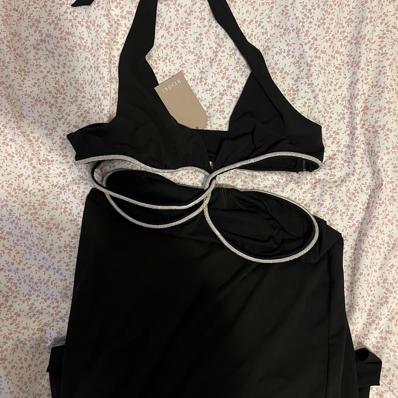 BLACK MESHKI DRESS CUT OUT DIMANTE DETAIL SIZE XXL - Depop