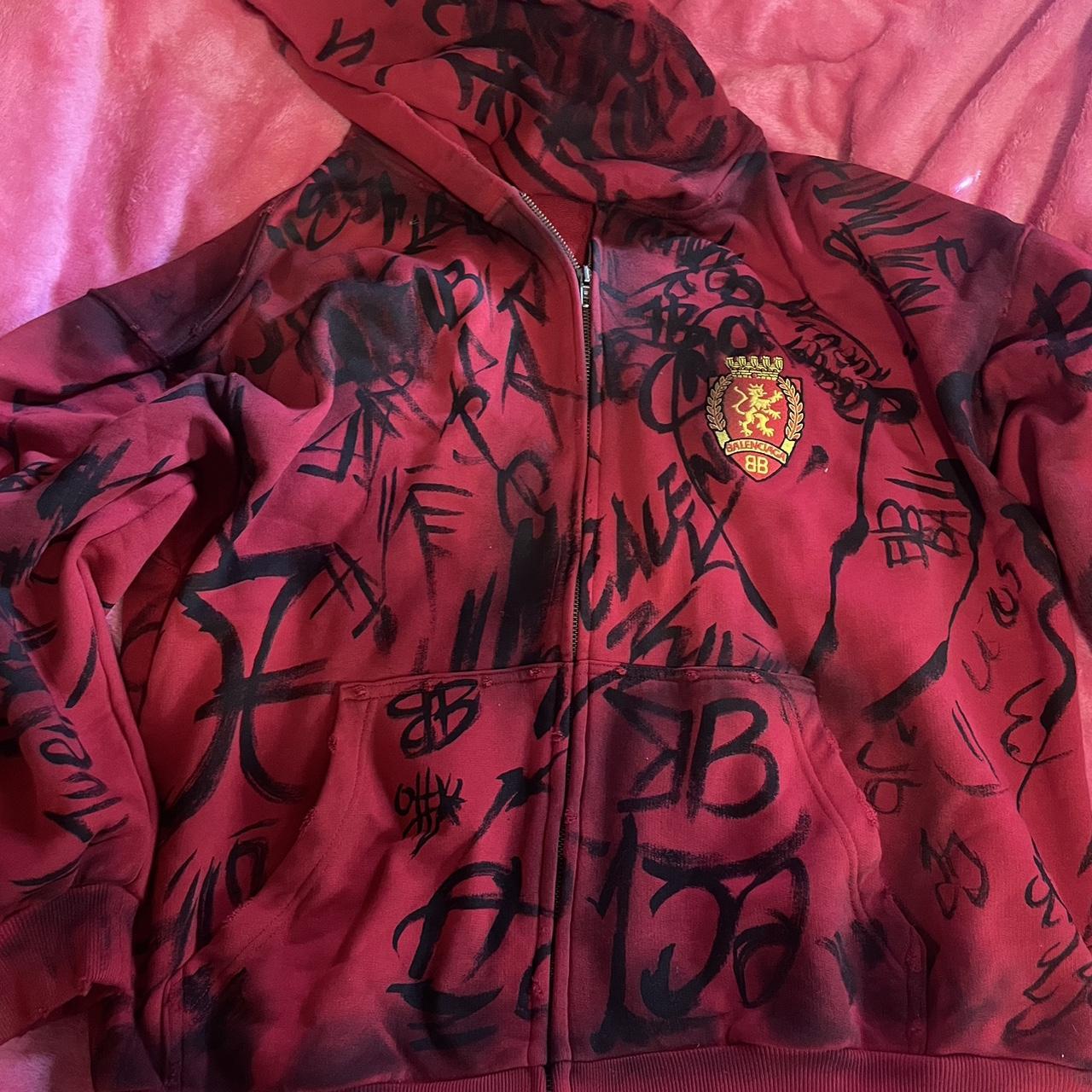 Red Balenciaga skater hoodie Worn once - Depop