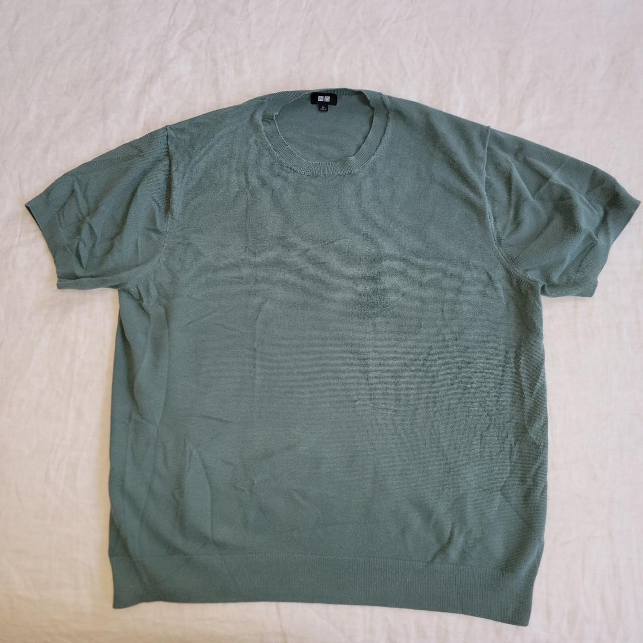 Great fitted uniqlo green knit tee. Thicker fabric,... - Depop