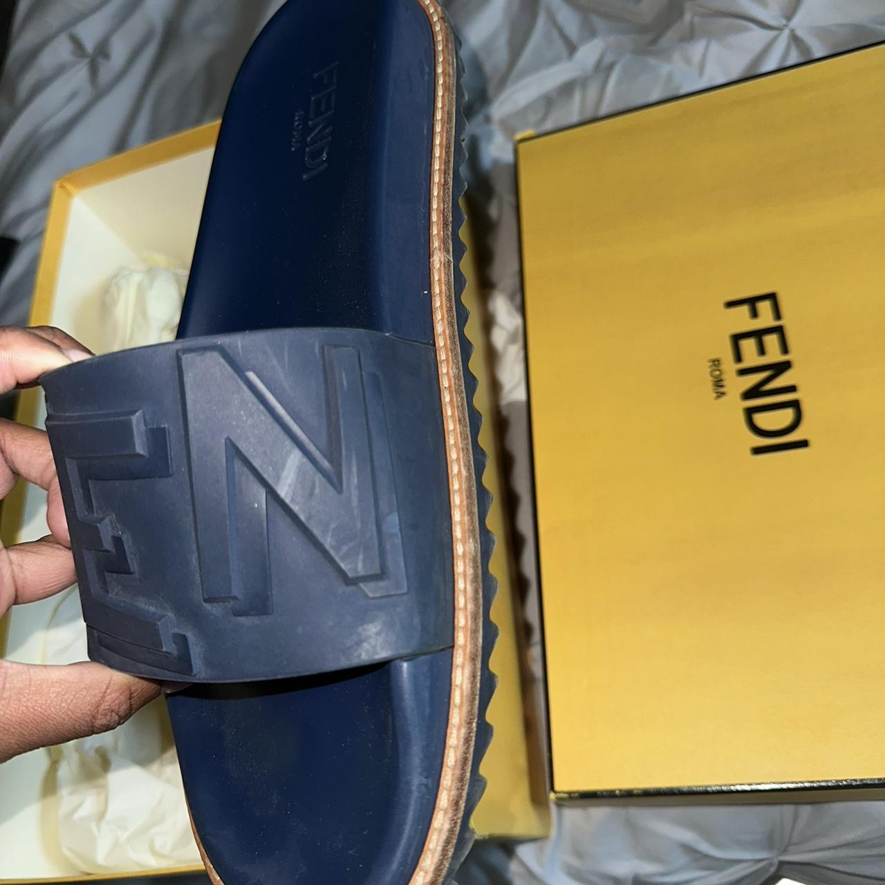 Fendi navy blue slides - Depop