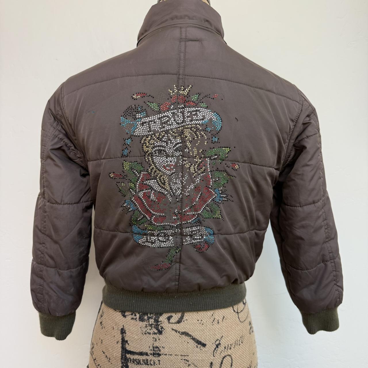 Army green Ed Hardy puffer jacket in great condition... - Depop