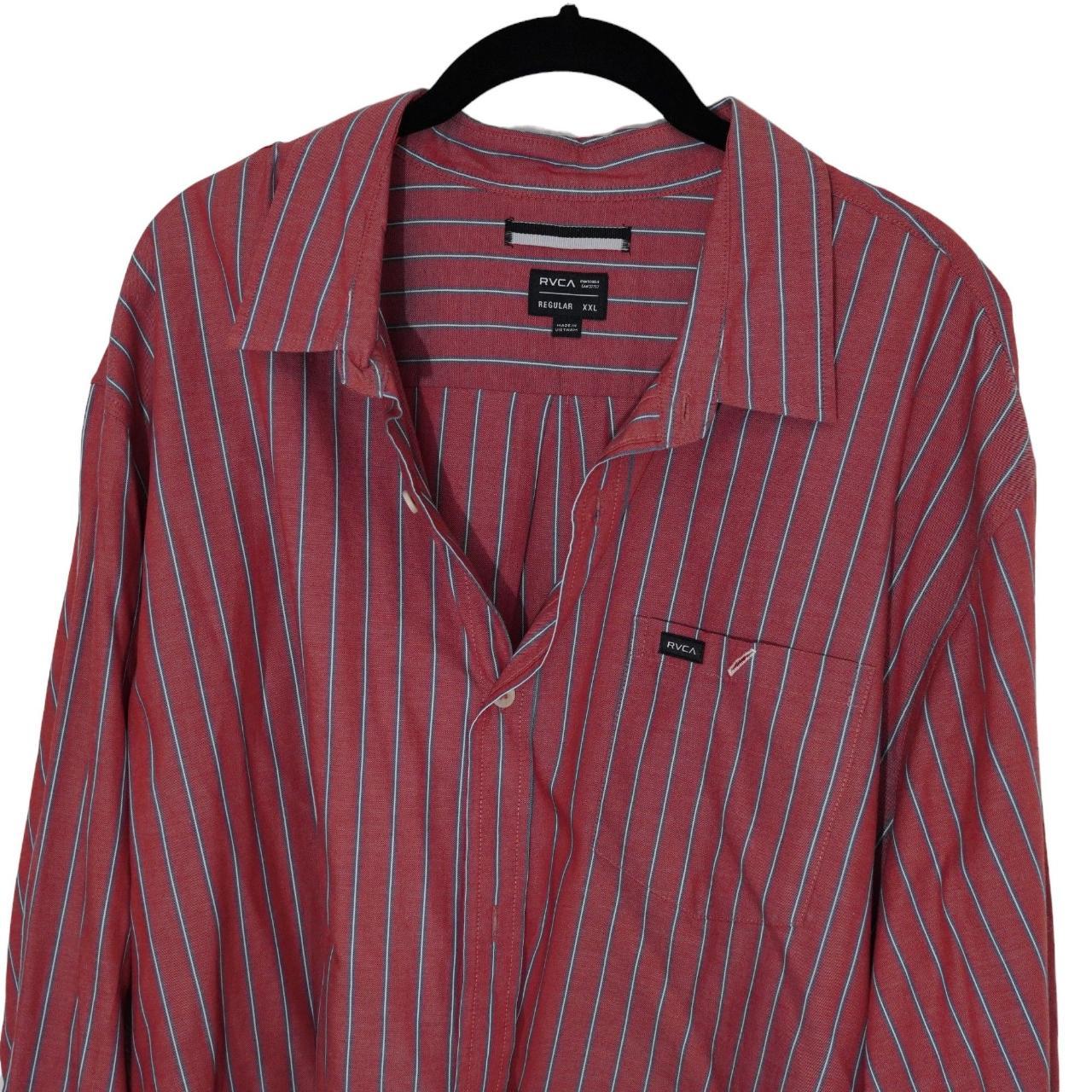 RVCA Red L Button Down Stripe Pocket Shirt Mens Size... - Depop