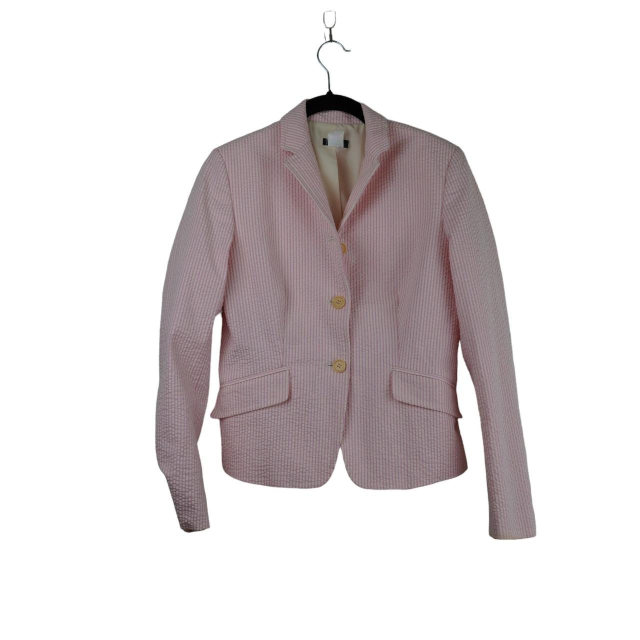 J Crew Pink White Seersucker Blazer Jacket Lined - Depop