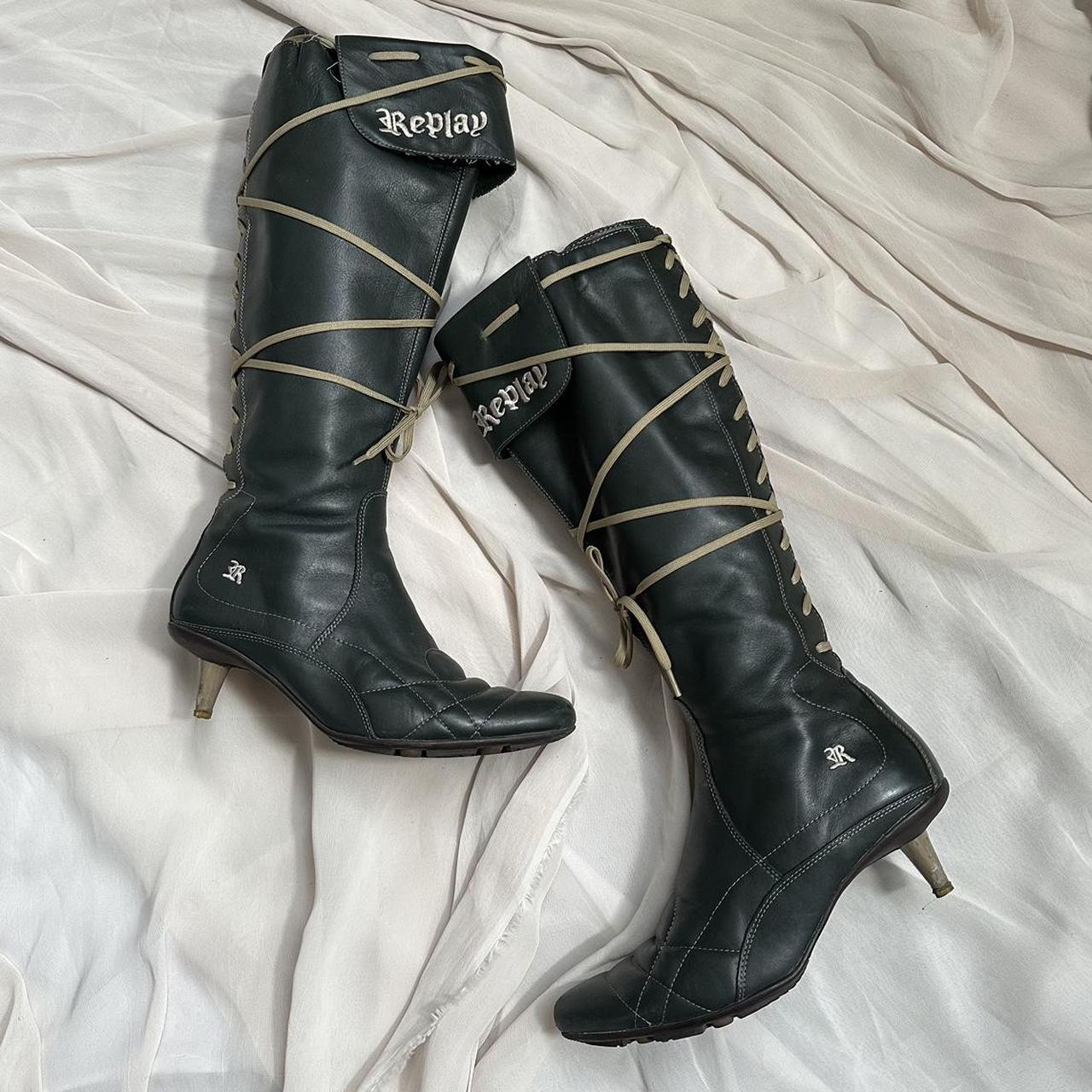 SPORTY KNEE HIGH STILETTO BOXER BOOTS by... - Depop