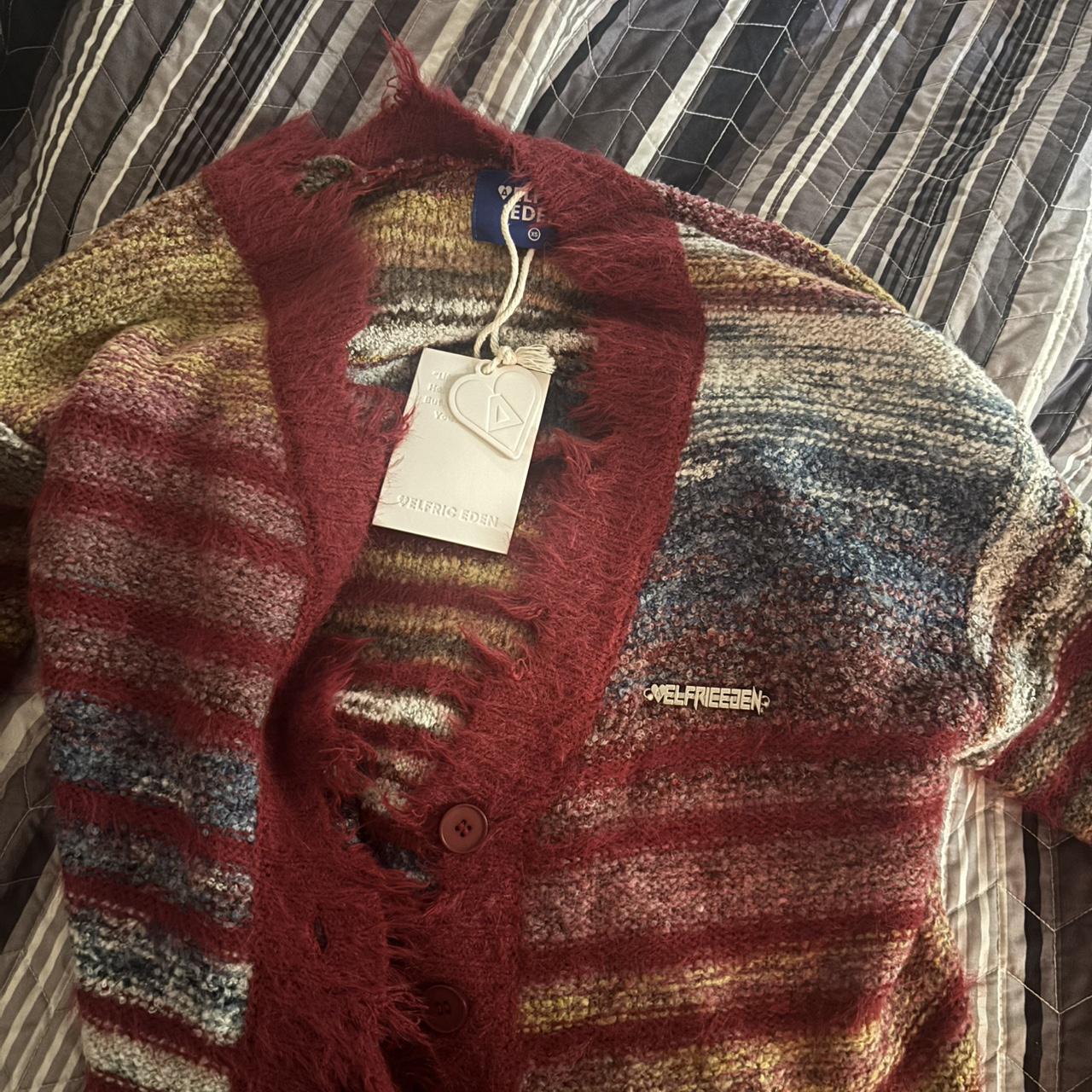 Burgundy and red Elfric Eden cardigan (brand new)... | Depop