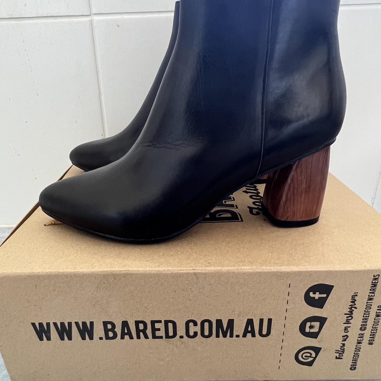 Bared Firecrest Ankle Boots in Black Leather/Wood.... - Depop