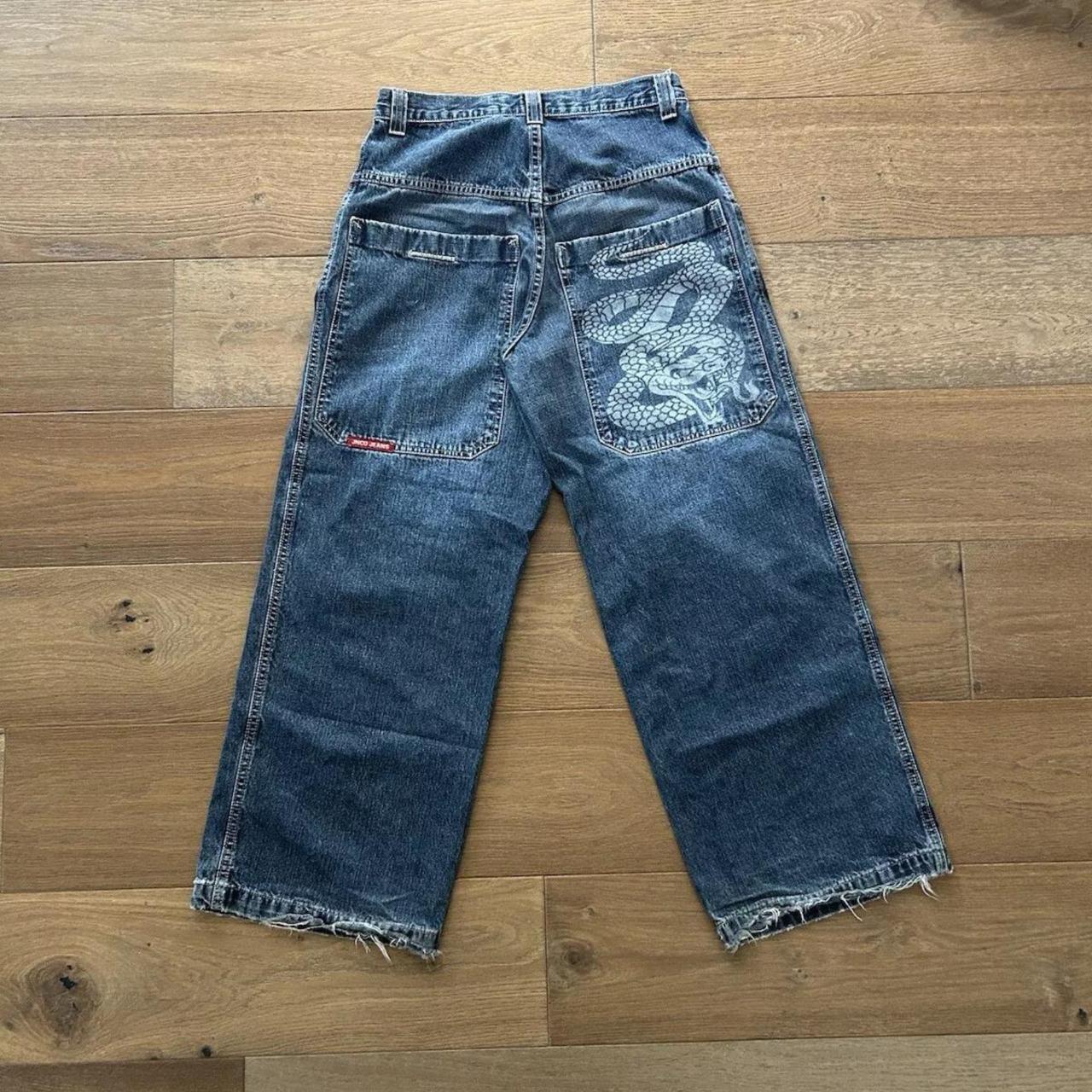 90s Y2K Vintage JNCO Rare Snake Pattern Blue Jeans... - Depop