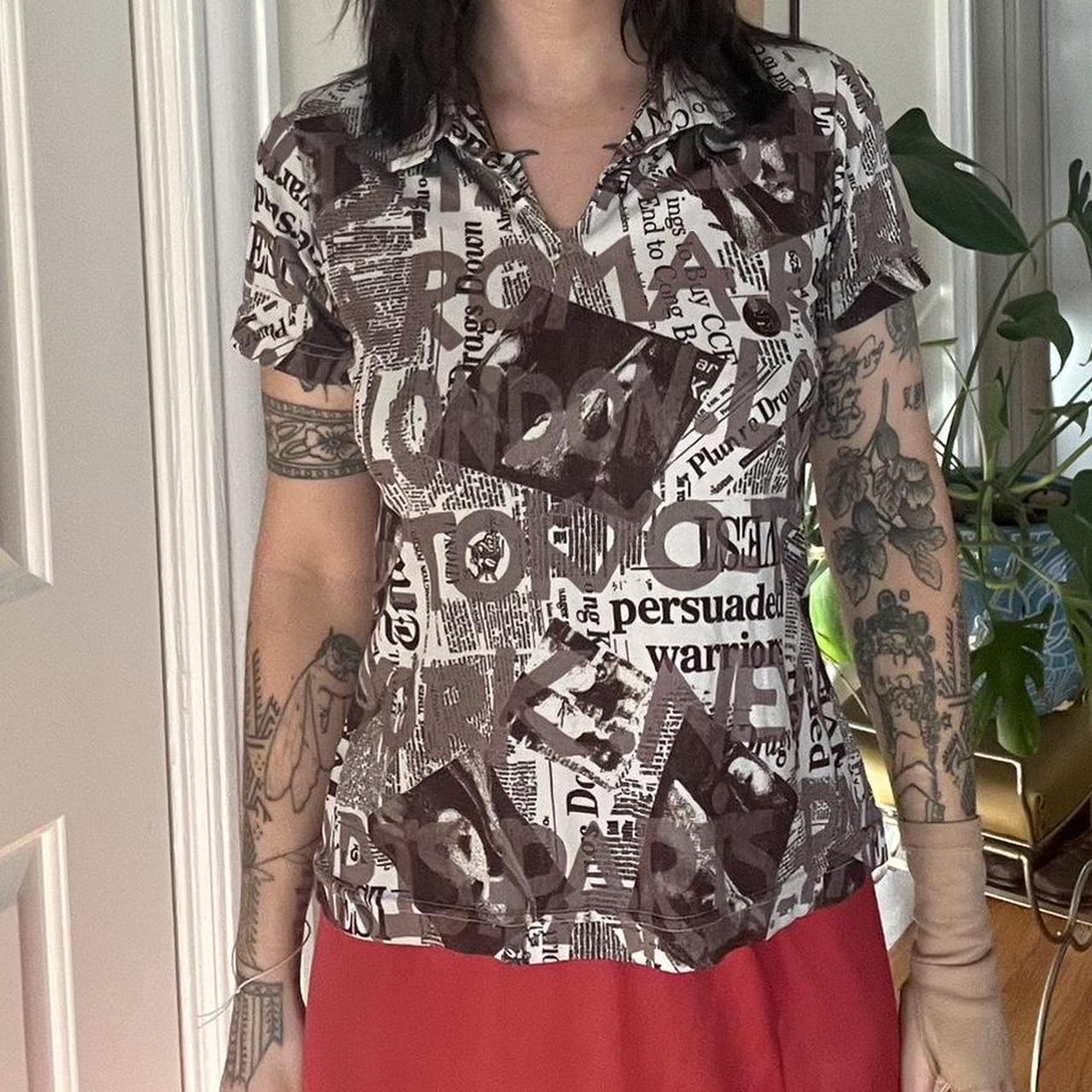 90s newspaper print top #vintage #1990s... - Depop